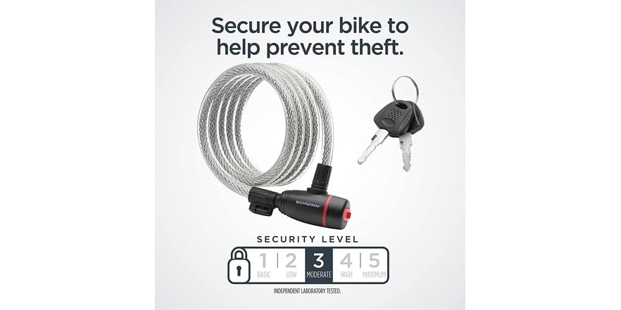 Schwinn Anti Theft Bike Lock, Security Level 3, Key Lock, 6 Foot