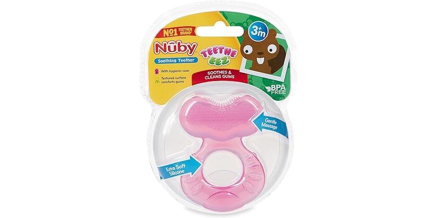 Nuby Silicone Teethe-EEZ Teether, Pink