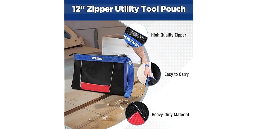 WORKPRO 2-Pack 12" Zipper Utility Tool Pouch