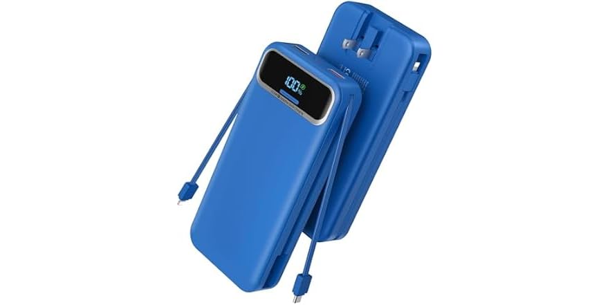Nusyddy 20,000mAh 20W Powerbank w/Built-in AC Plug & Cables