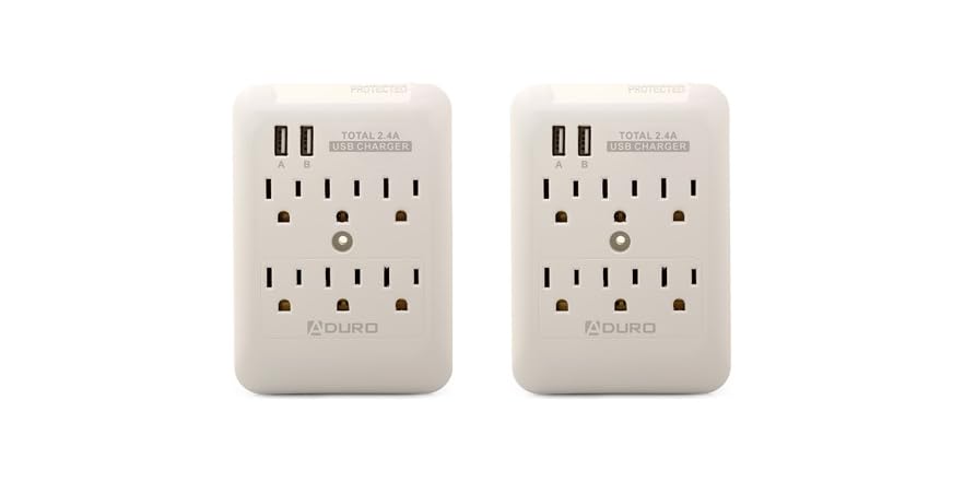 Aduro Charging Station/Surge Protector w/6 outlets, 2 USB
