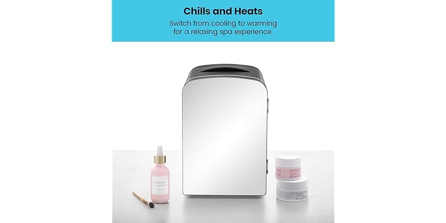 Chefman Iceman Portable Mirrored Fridge 4L Mini Refrigerator
