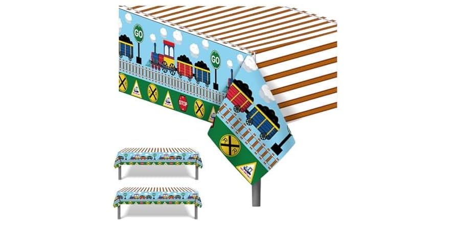 4 Pack Train Print Plastic Tablecloths