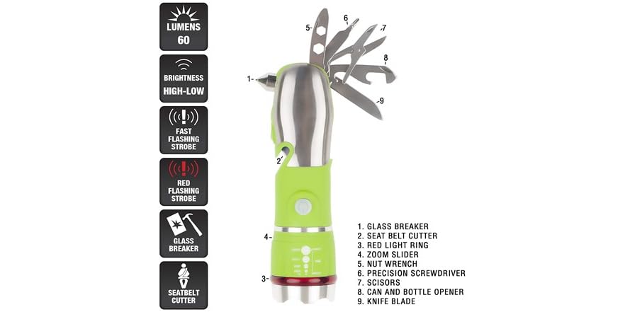 Multi Tool LED Flashlight, Green
