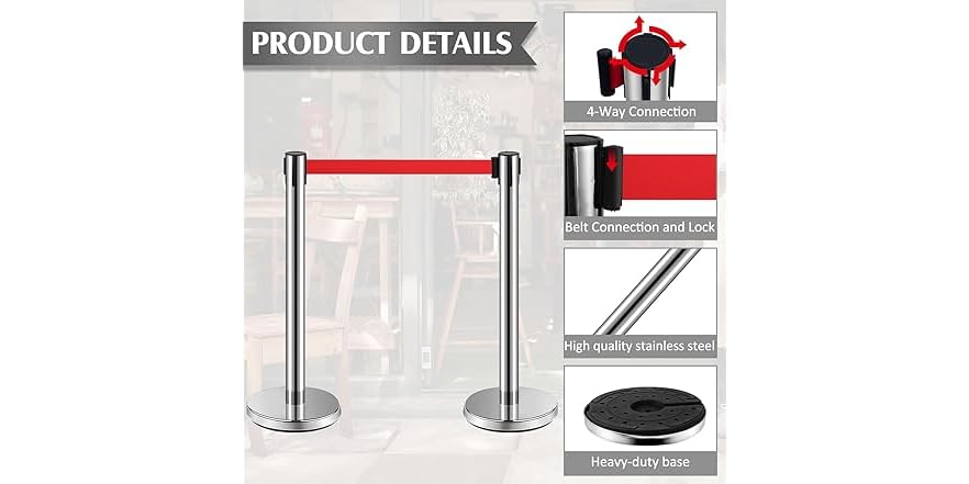 8 Stainless Steel Retractable Stanchions