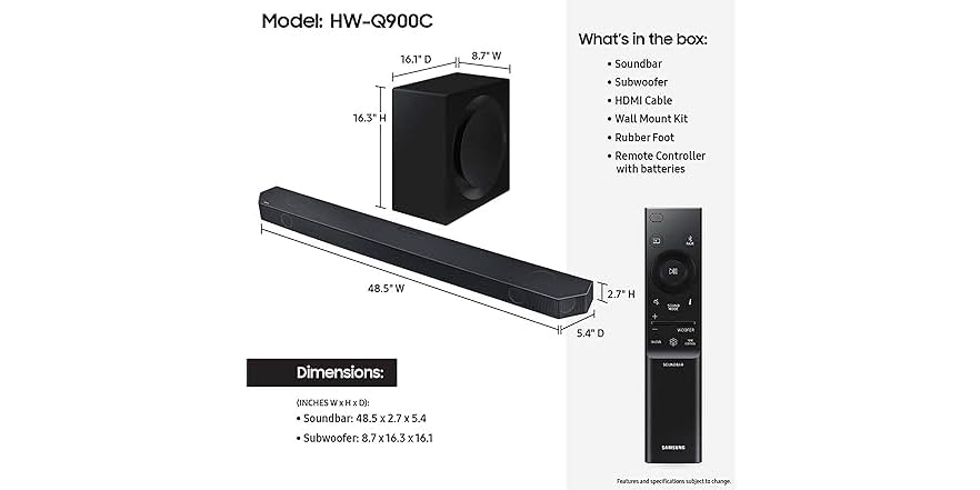 (NEW) Samsung HW-Q900C 7.1.2ch Soundsystem w/Wireless Dolby Audio (Open ...