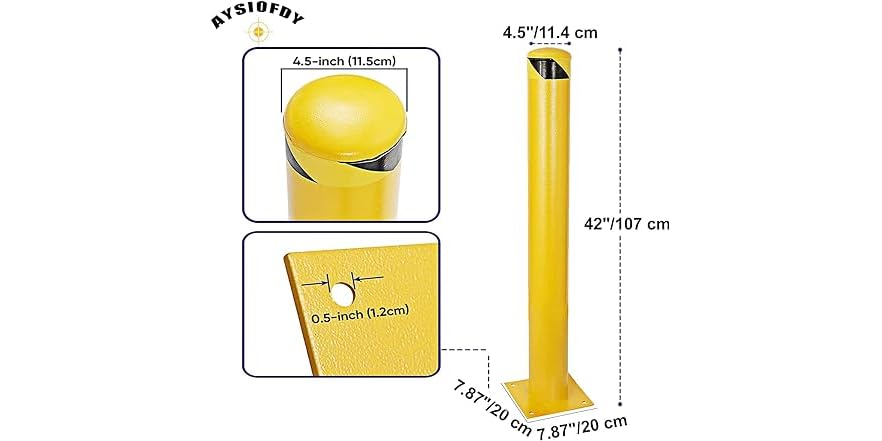 Safety Bollards 42inch, Yellow Barrier Post