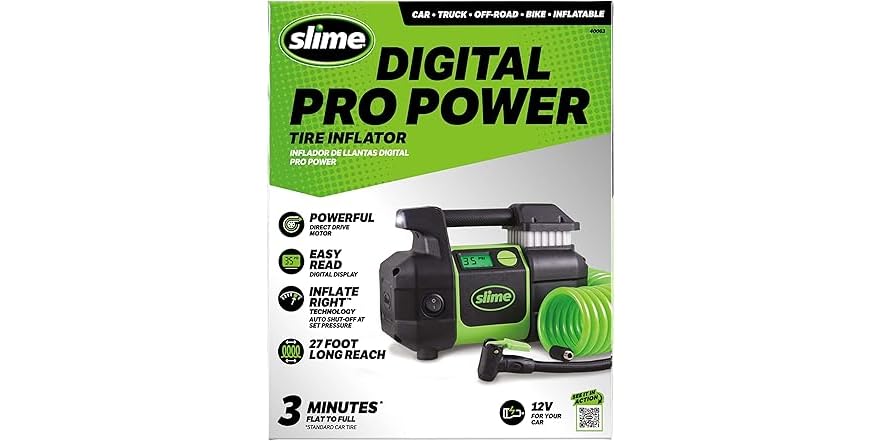 Slime 40063 Tire Inflator, Portable Air Compressor