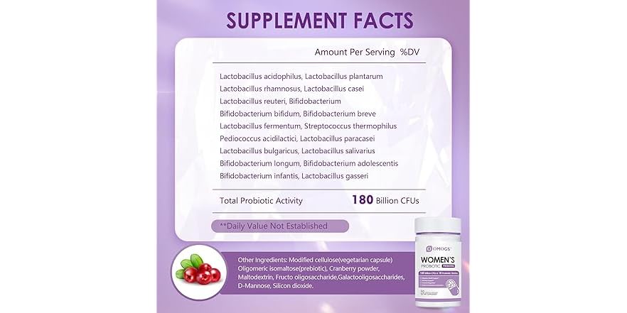 Women's Probiotic Supplements 180 Count, Cranberry Extract