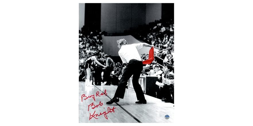 Bob Knight Signed Throwing Chair 8x10 Photo, Bury Ref