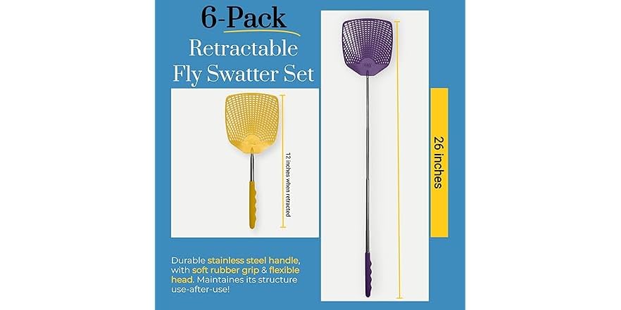 Bug & Fly Swatter – Retractable Extra long Extendable 6 Pack