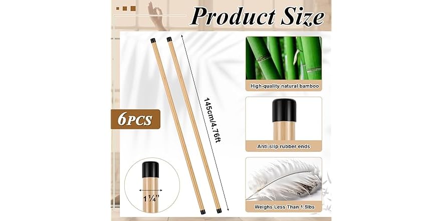 6 PC 5 ft Bamboo Yoga Sticks