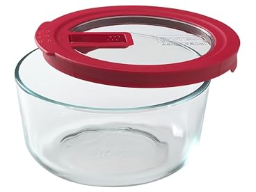 Pyrex No-Leak 4-Cup Round Storage Bowl with Red Lid