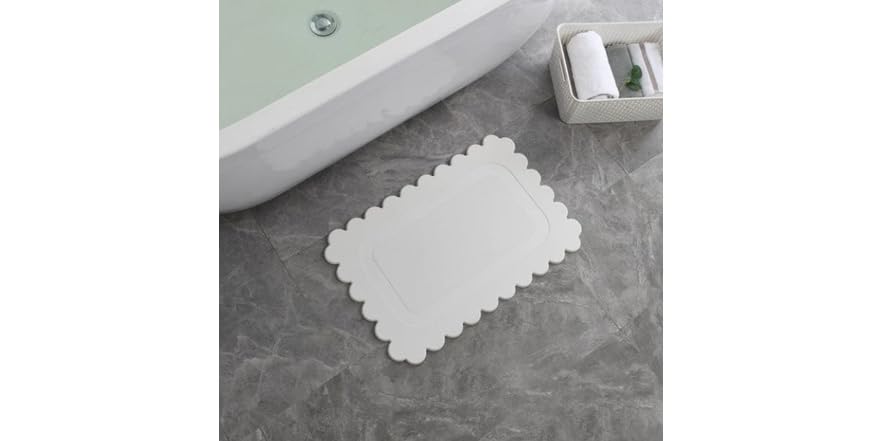 Off White Scallop Stone Bath Mat, 24"x15"