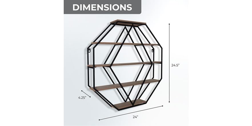 Octagonal Metal and Wood Floating Shelf