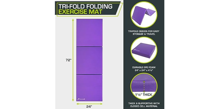 ProsourceFit Tri-Fold Folding Thick Exercise Mat 6’x2’