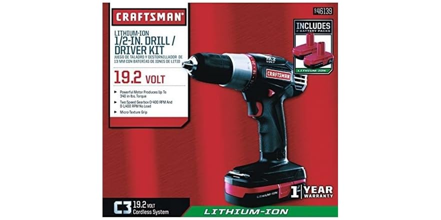 Craftsman C3 Lithium Drill Kit with 2 Batteries