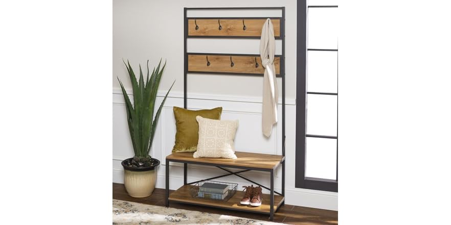 Rustic Wood Hall Tree - Barnwood