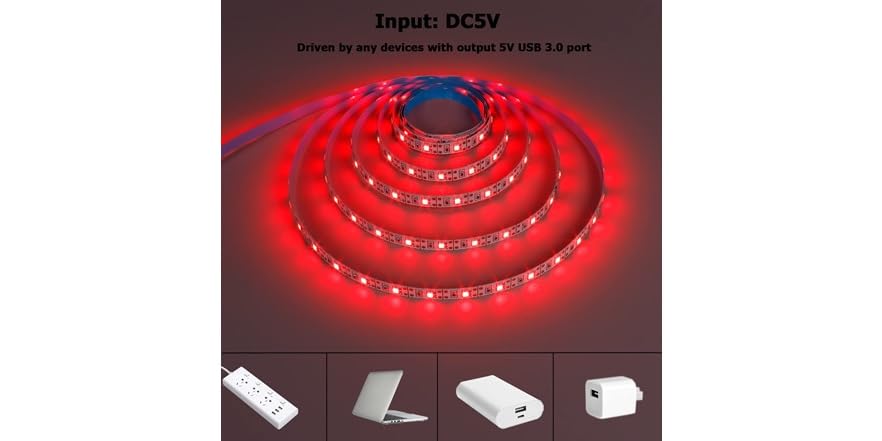 Red LED Strip Light 5V USB 4 Pack