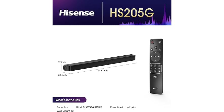 (NEW) Hisense HS205G 2.0ch 60WSoundbar w/Bluetooth