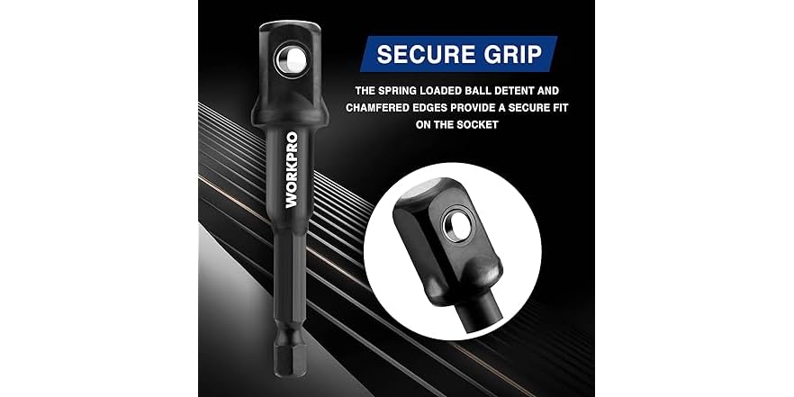 WORKPRO 3-Piece Socket Adapter Extension Set, 1/4, 3/8, 1/2-Inch Drive