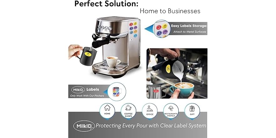 MilkID Milk Frothing Pitcher with Snap-On Labels