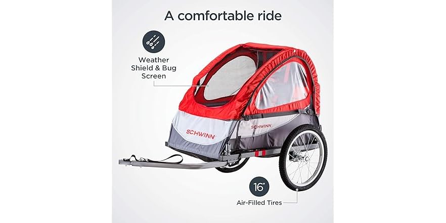 Schwinn Trailblazer Child Bike Trailer, Single Baby Carrier, Canopy, 16 ...