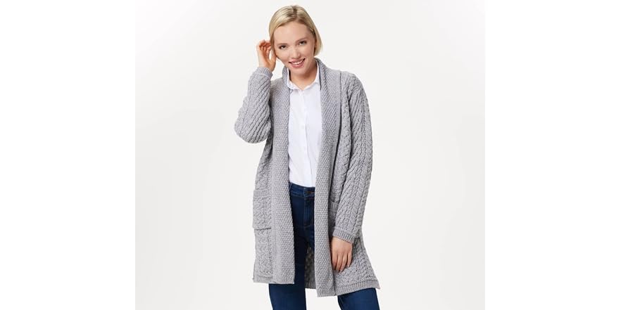 Aran Craft Merino Wool Open Cardigan