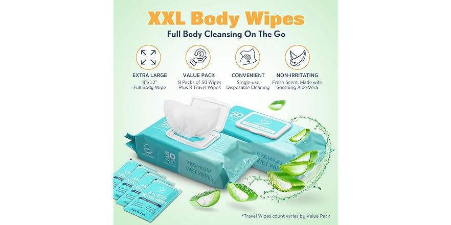 XXL Body Wipes 400ct (with 8 mini wipes)