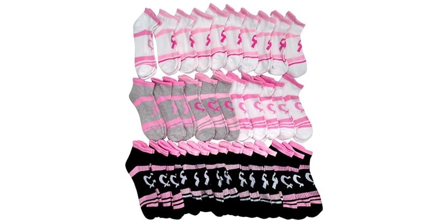 36-Pack Pink Ribbon Socks
