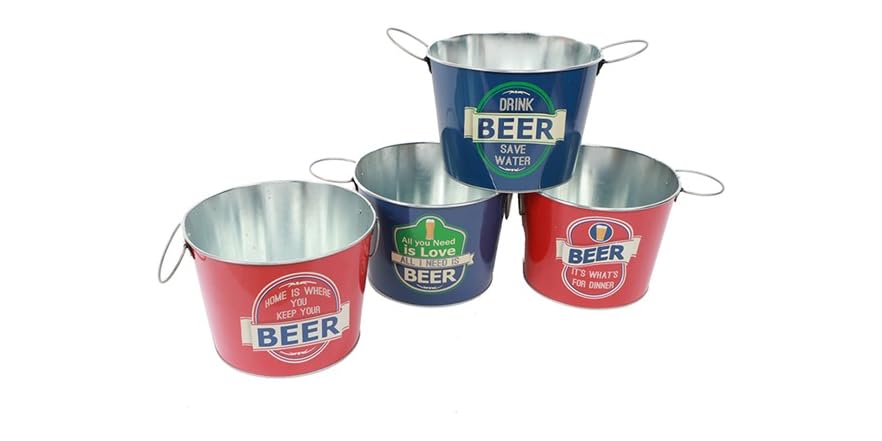 Beer Tin Bucket 9.5X7" Set of 4