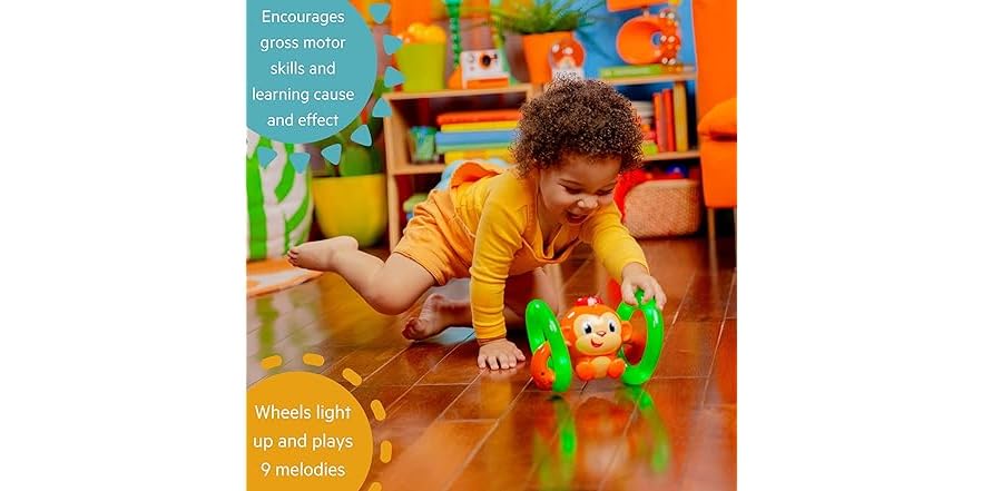 Bright Starts Roll & Glow Monkey Crawling Baby Toy