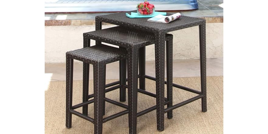 Renee Outdoor Wicker 3 Piece Tea Table Set