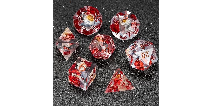 DND Dice Set (White Flower & Red Leaf)