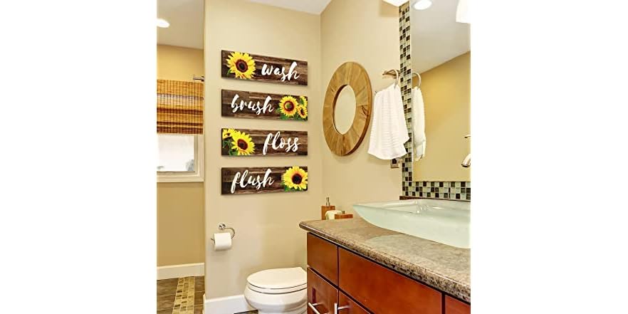 4 Pieces Bathroom Wall Decor Signs