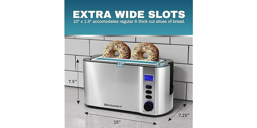 Elite Gourmet Long Slot 4 Slice Toaster