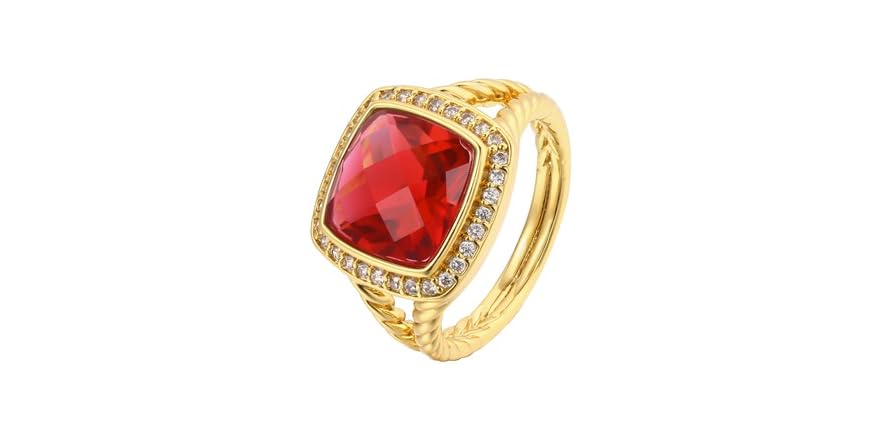 18k Gold Plated Square Ruby Ring