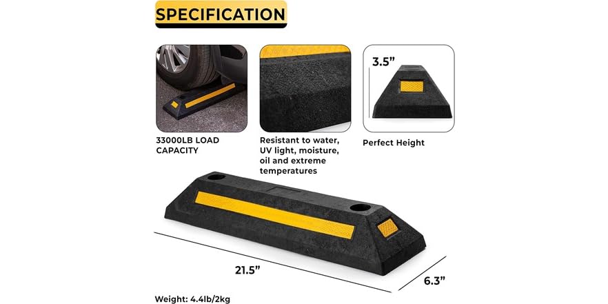 Heavy Duty 21" Rubber Parking Curb 4 Unit Pack
