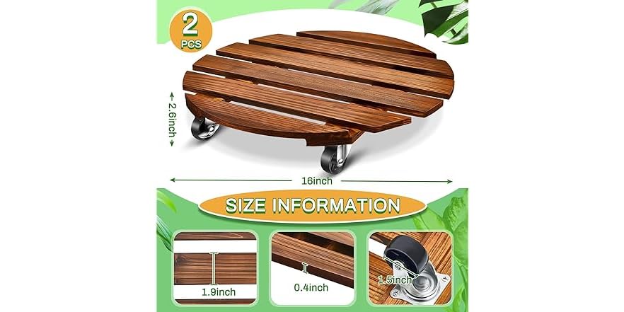 2 Pack 16" Wooden Plant Wheel Stand