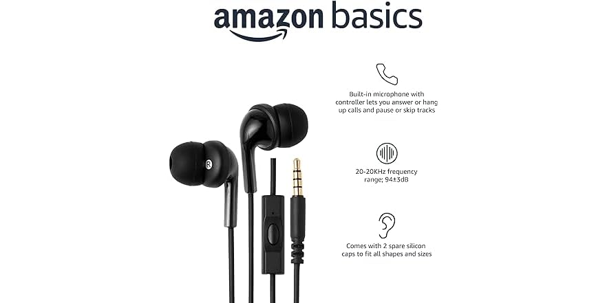 (NEW) Amazon Basics 3.5mm Wired Headphones with Microphone