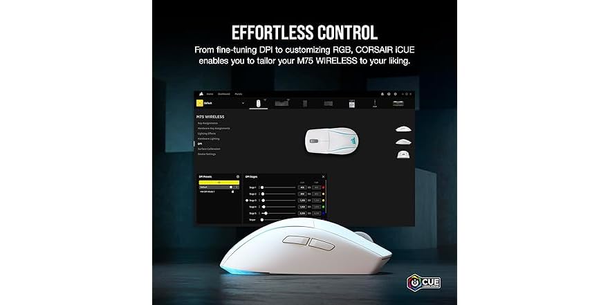 Corsair M75 Wireless RGB Gaming Mouse, White
