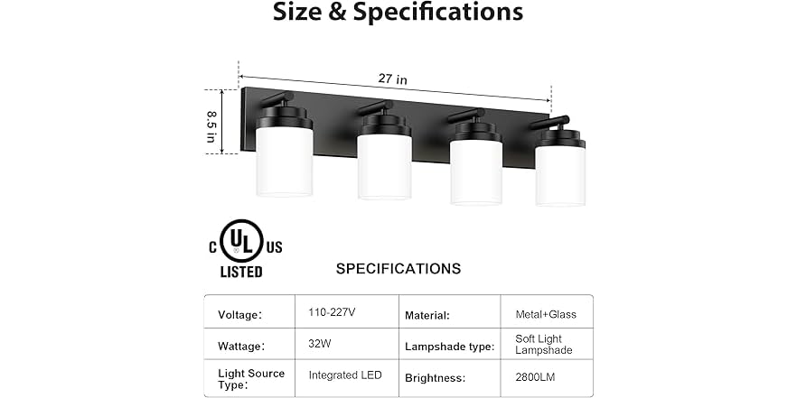 Modern LED 4-Light Bathroom Light Fixture
