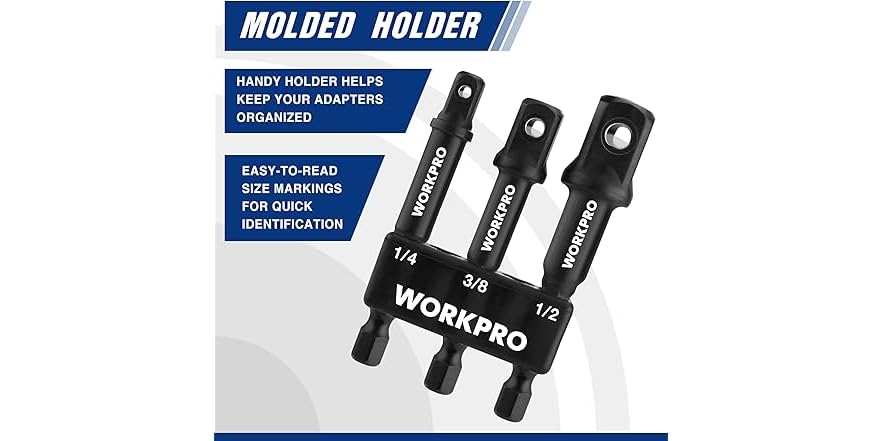 WORKPRO 3-Piece Socket Adapter Extension Set, 1/4, 3/8, 1/2-Inch Drive