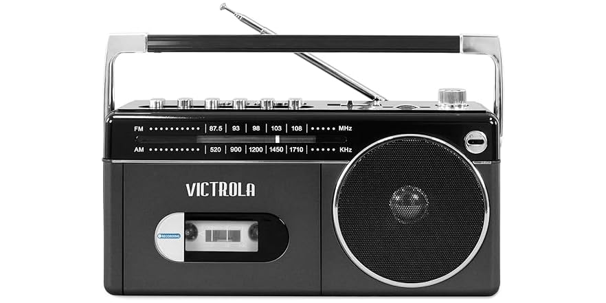(NEW) Victrola Mini Bluetooth Boombox with Cassette Player