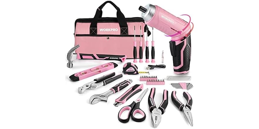 WORKPRO 53pc Pink Tool set w/ Cordless Screwdriver