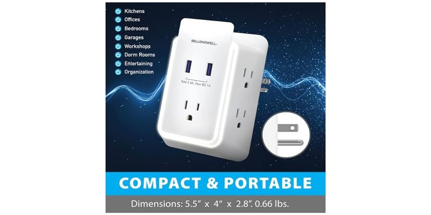 (2 Pack) Bell+Howell Wall Power Outlet Extender