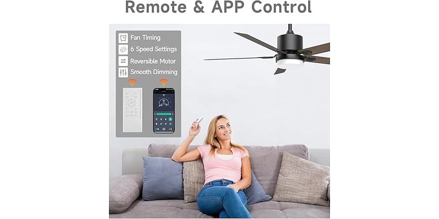 Sky sea Ceiling Fan with Light, Black, 52 inch
