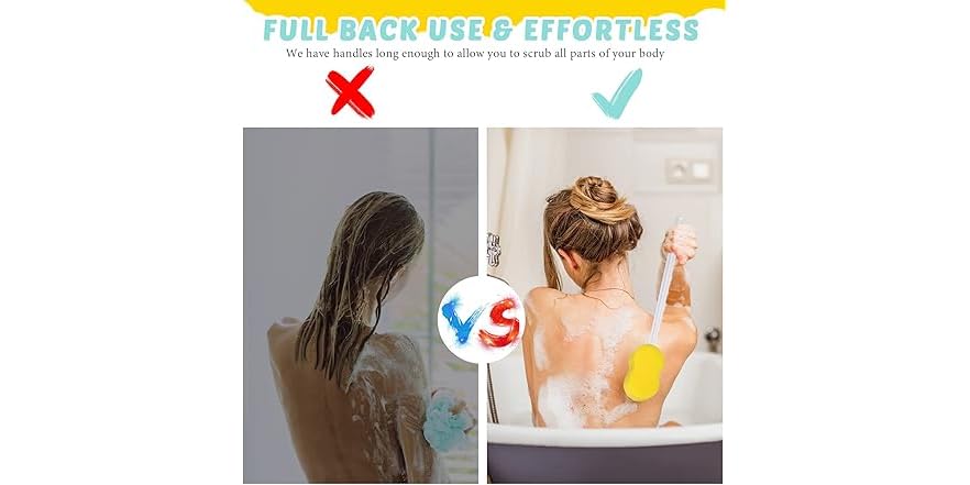 3 Pieces Long Handle 22" Bath Sponges