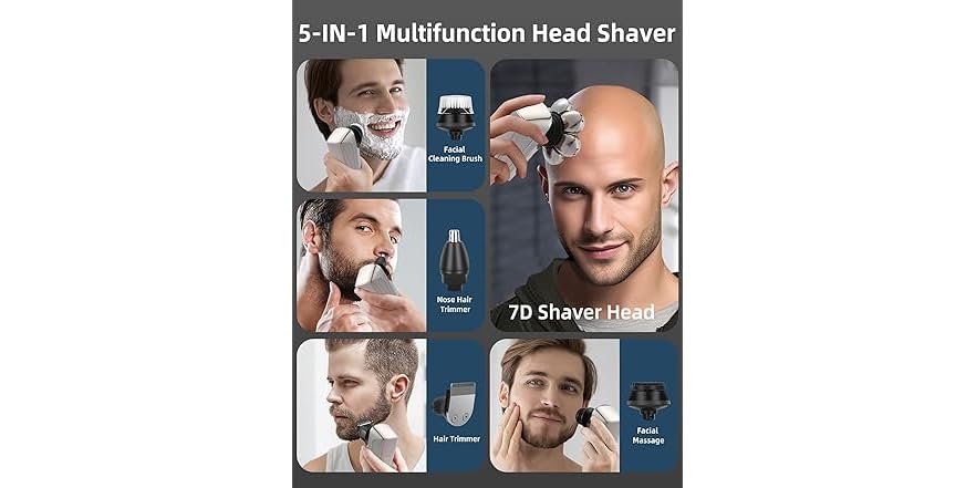 Head Shavers for Bald Men,7D Detachable Electric Bald Head Shaver