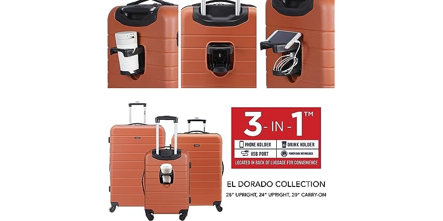 Wrangler Smart Luggage Set with Cup Hold